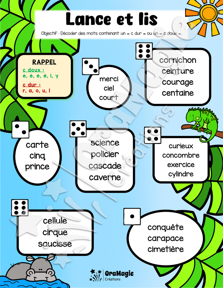 Lance et lis - Décodage de mot et de phrases - Thème jungle - Règle ...