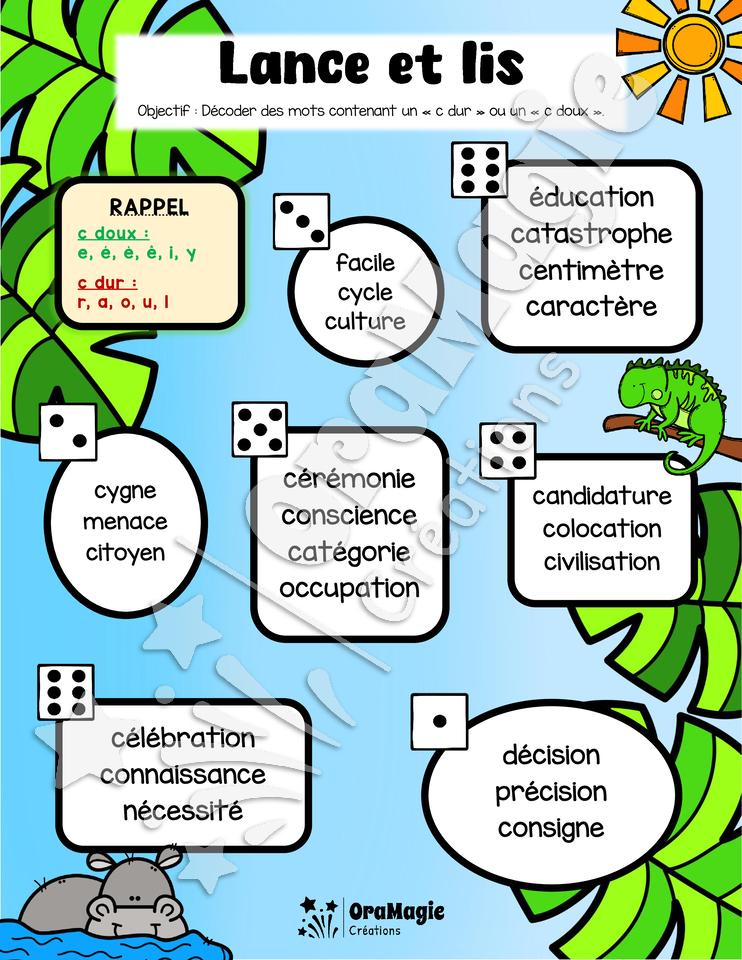 Lance et lis - Décodage de mot et de phrases - Thème jungle - Règle ...