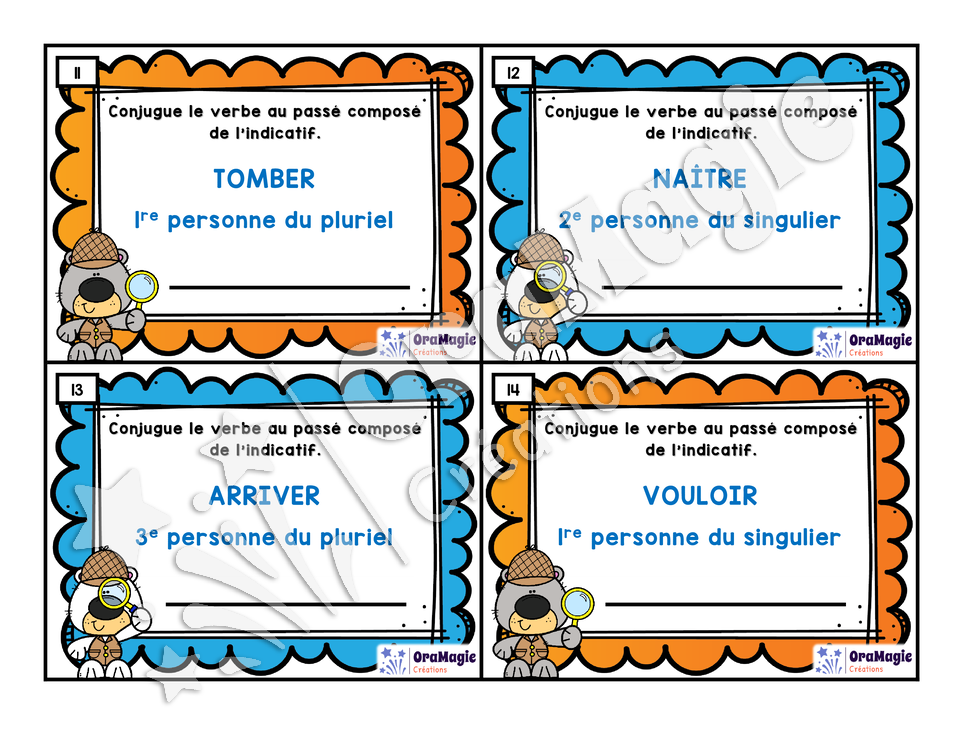 Cartes à tâches - Conjuguons - Le passé composé | OraMagie - La ...