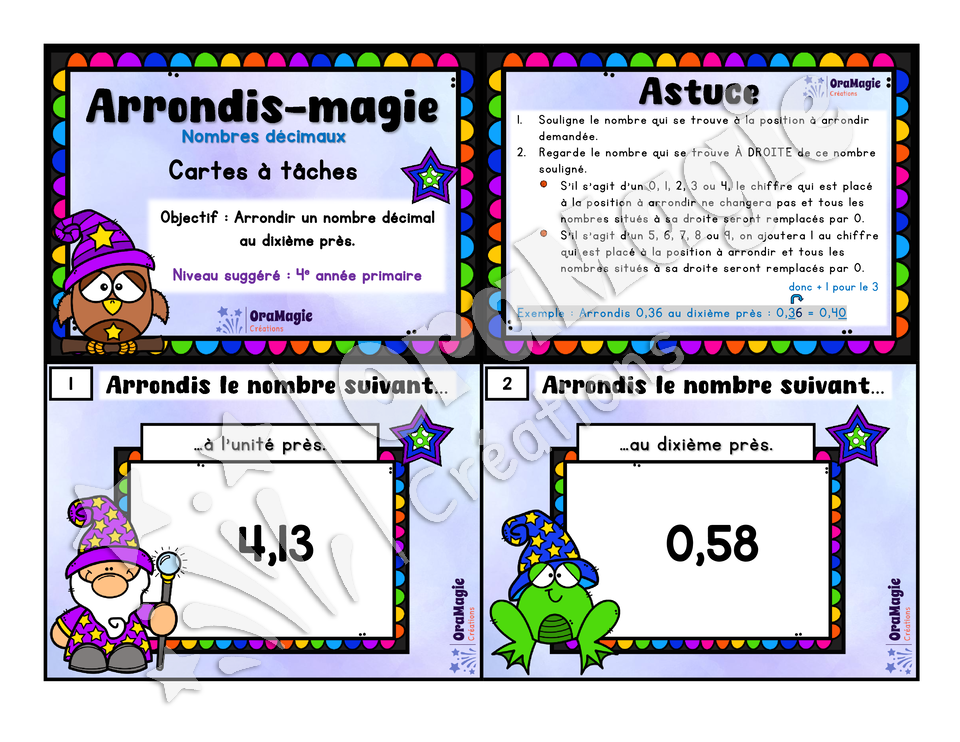 Cartes à tâches - Arrondis-magie - Nombre décimaux - 4e année ...